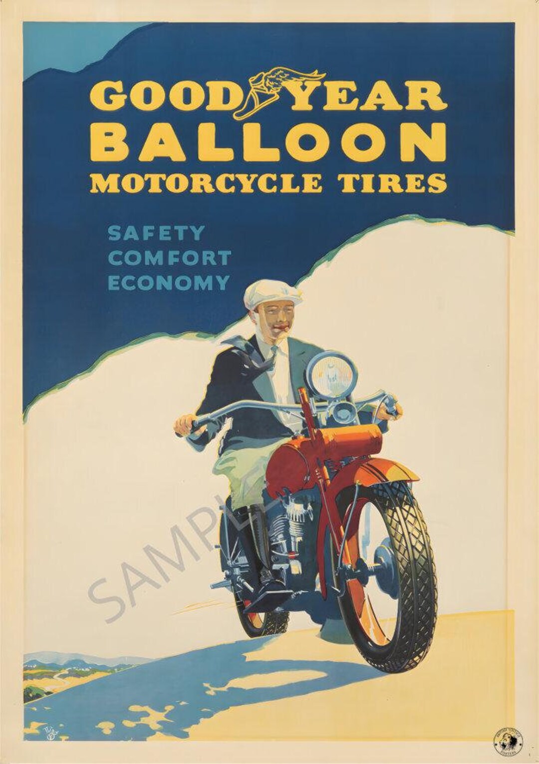 Vintage Poster Goodyear Balloon Tires Motorcycle BIKE Tyre Advert ...