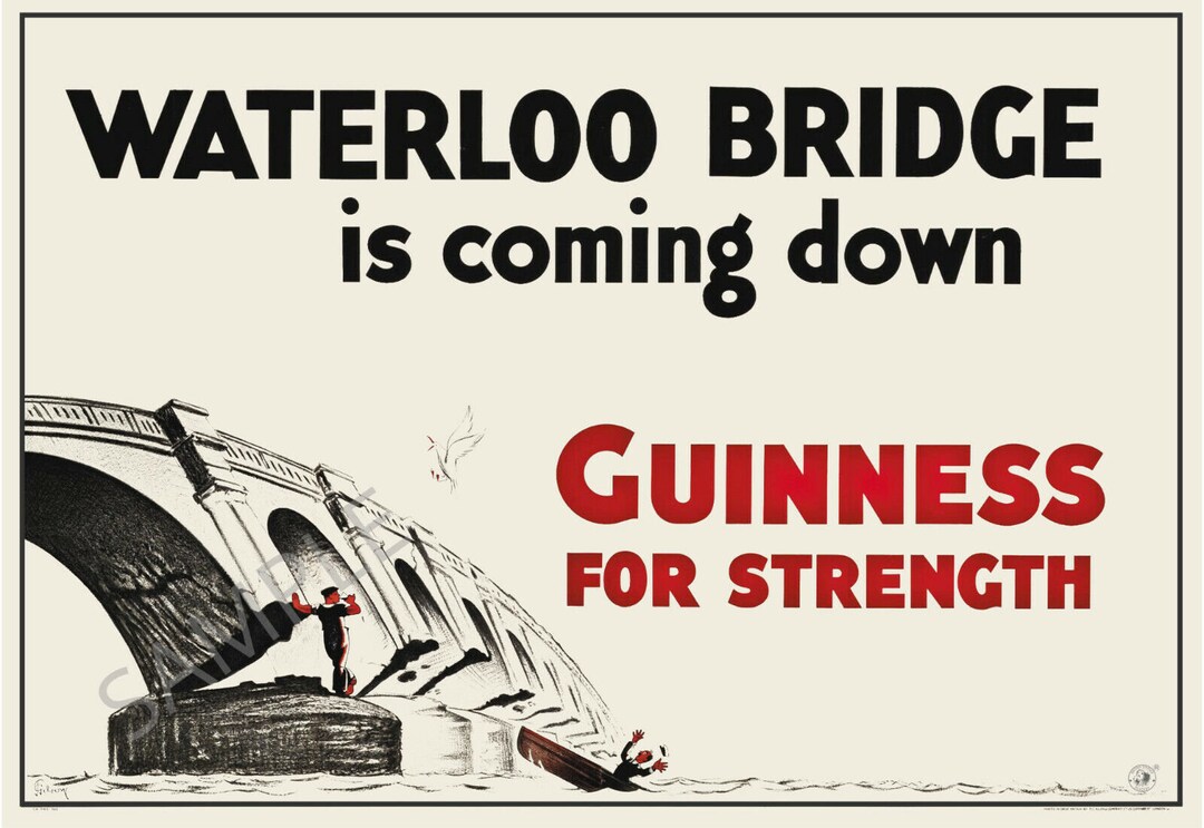 Vintage Poster Guinness Waterloo Bridge London Beer Advert Bar Pub Sign ...
