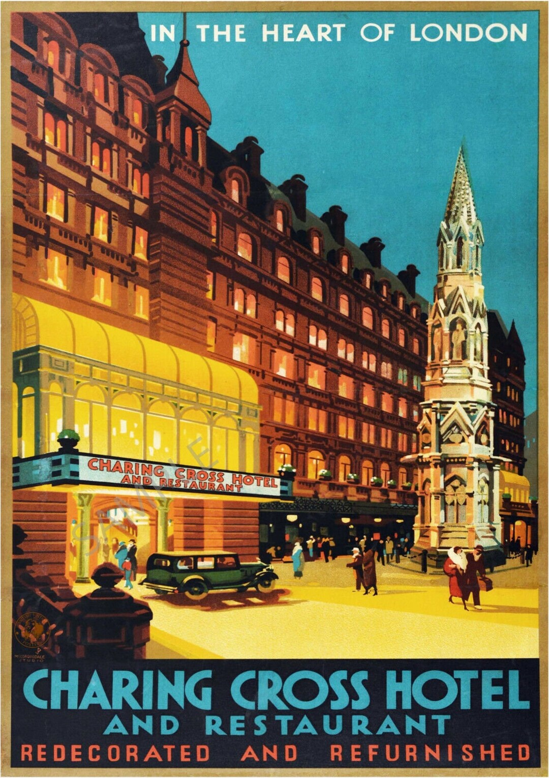 Vintage Railway Poster London Charing Cross Hotel Station Art Deco ...