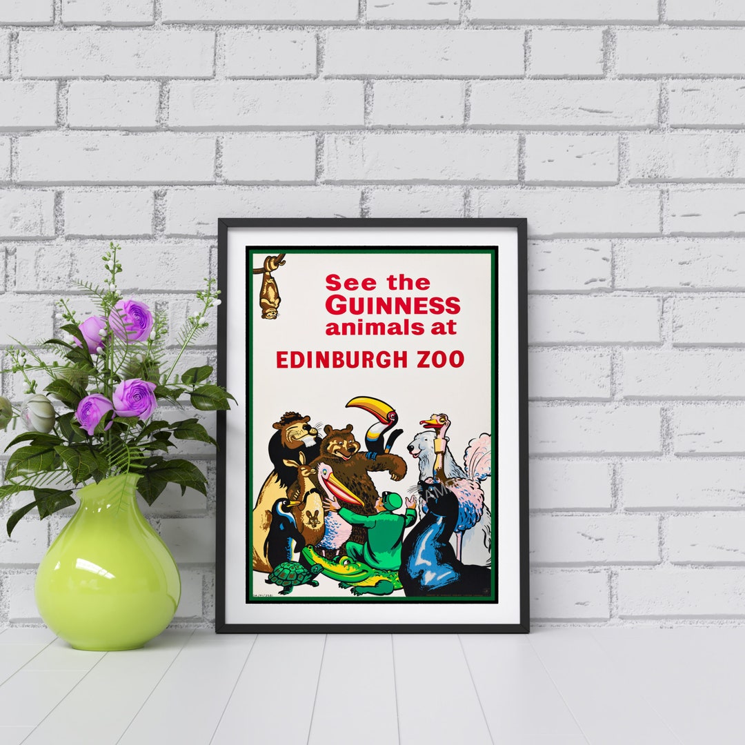 GUINNESS Poster Edinburgh Zoo Animals Vintage Beer Advert Alcohol Art ...