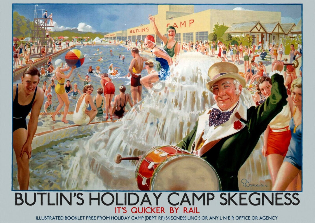 Vintage Railway Poster Butlins Skegness Holiday Camp Art Deco Outdoor ...