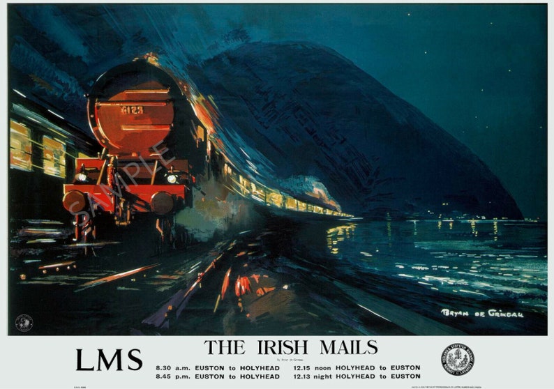 Vintage Railway Poster Irish Mails Night Train Euston Holyhead - Etsy