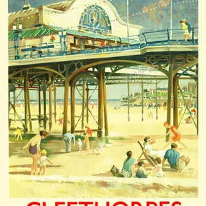 Vintage Railway Poster Cleethorpes Pier Seaside Beach Art Deco Print A3 ...