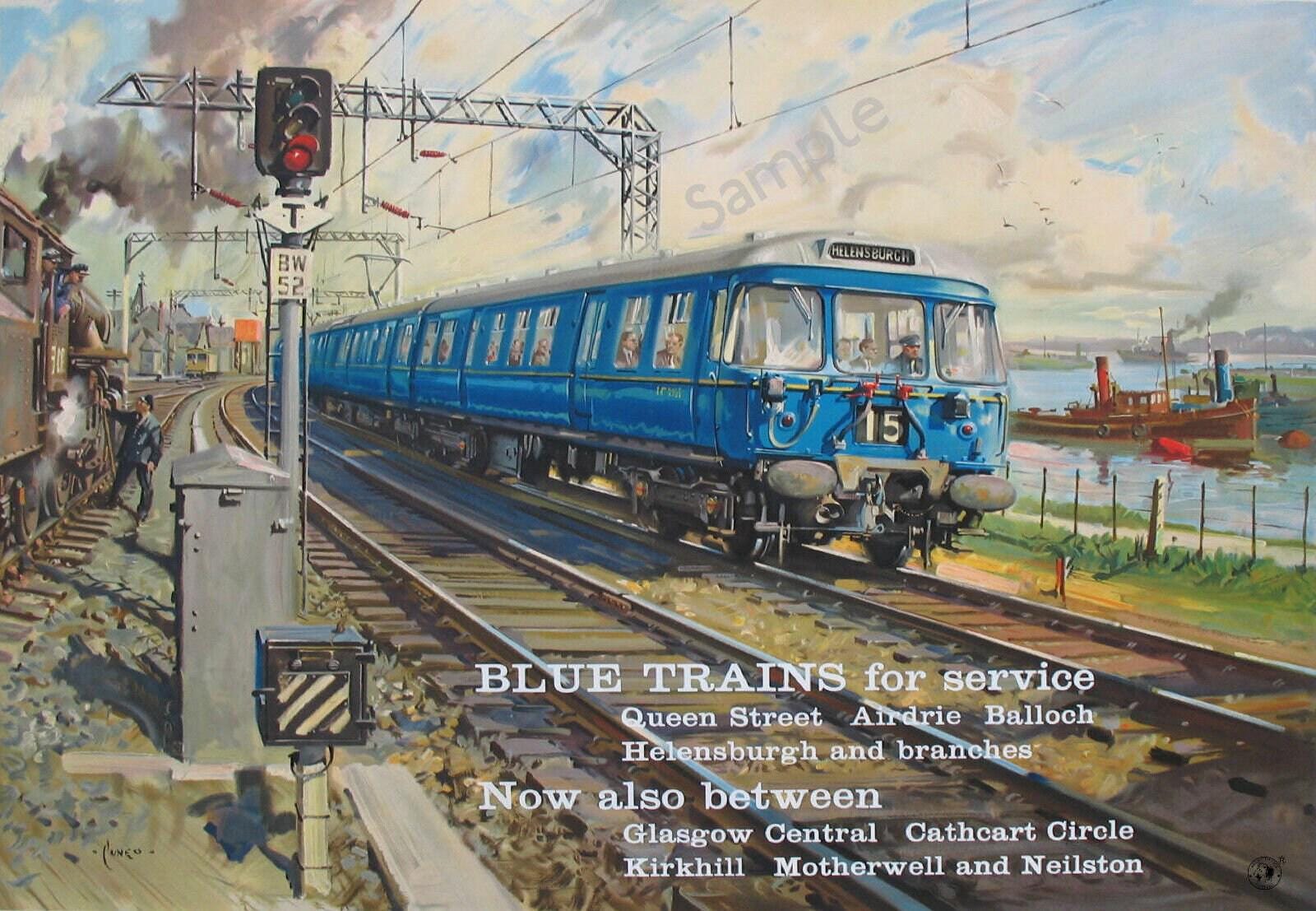 Vintage Railway Poster Scottish Rail Blue Trains Travel Advert Art ...