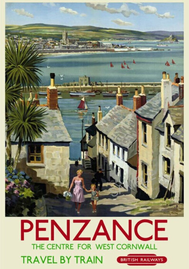 Vintage Railway Poster Penzance Cornwall Travel Tourism Advert Art ...