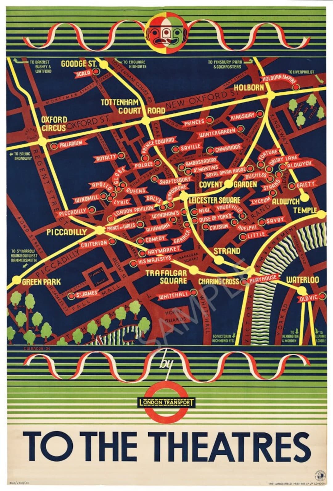 Vintage Railway Poster London Underground Transport Map Theatreland ...