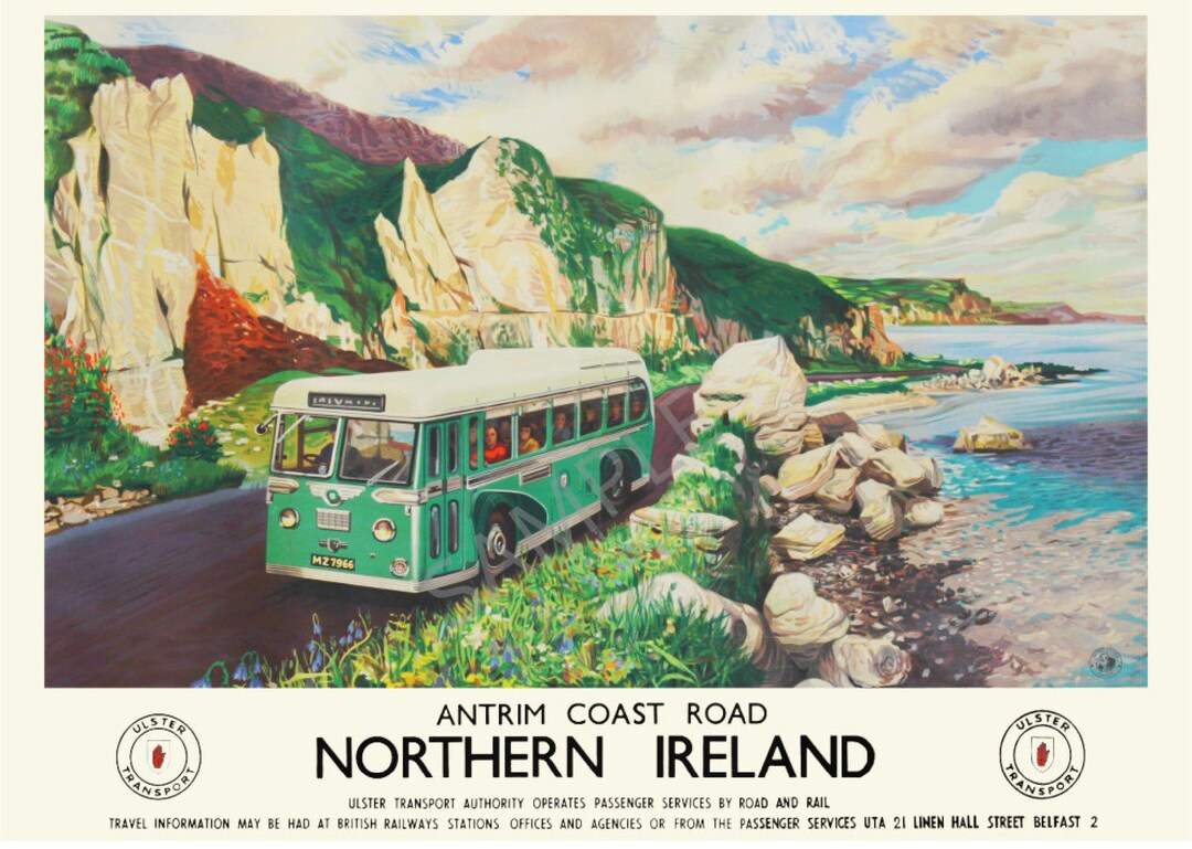Vintage Antrim Coast Bus Route Poster: Northern Ireland Art Print - Etsy