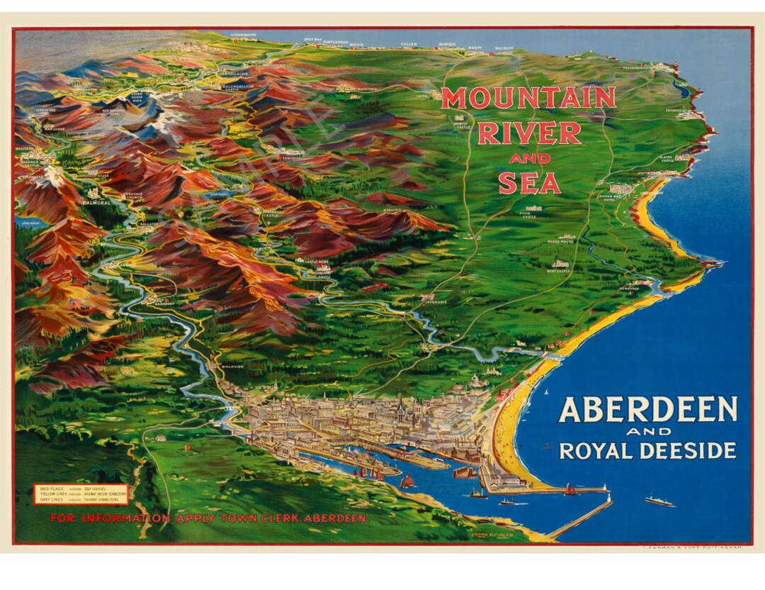Vintage Railway Poster Scotland Old Map Aberdeen & Royal Deeside BR ...