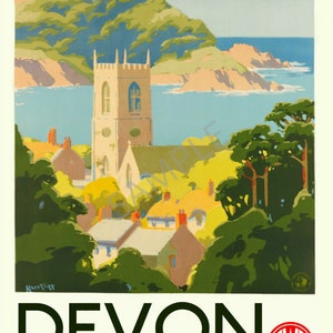 Vintage Railway Poster Devon Railwayana Gwr Rail Train Travel Ad Art ...