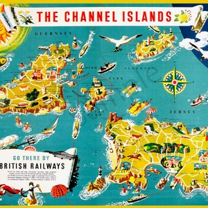 Vintage Poster Old Map Channel Islands British Rail Travel Advert Art ...