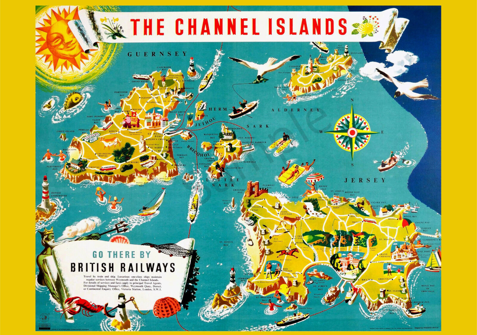 Vintage Poster Old Map Channel Islands British Rail Travel Advert Art ...