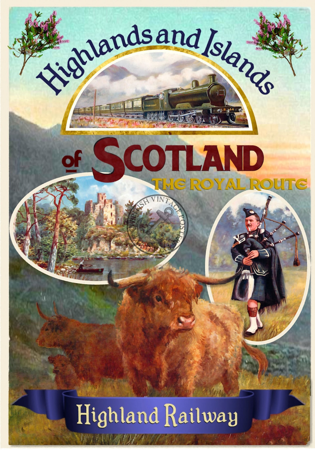 Vintage Railway Poster Scottish Highlands Scotland Rail Travel Ad Print ...
