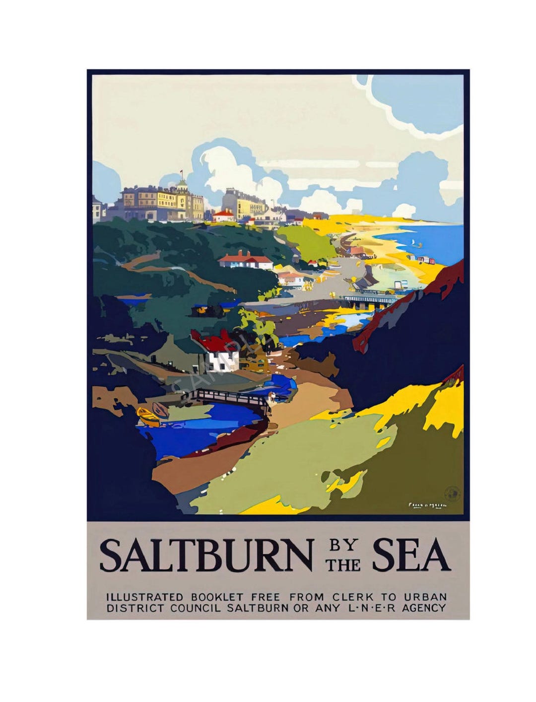 Art Deco Vintage Railway Poster Saltburn by the Sea Beach Yorkshire ...