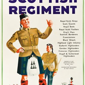 Vintage Poster Scottish Army Recruitment Advert Scots Soldier in Kilt ...