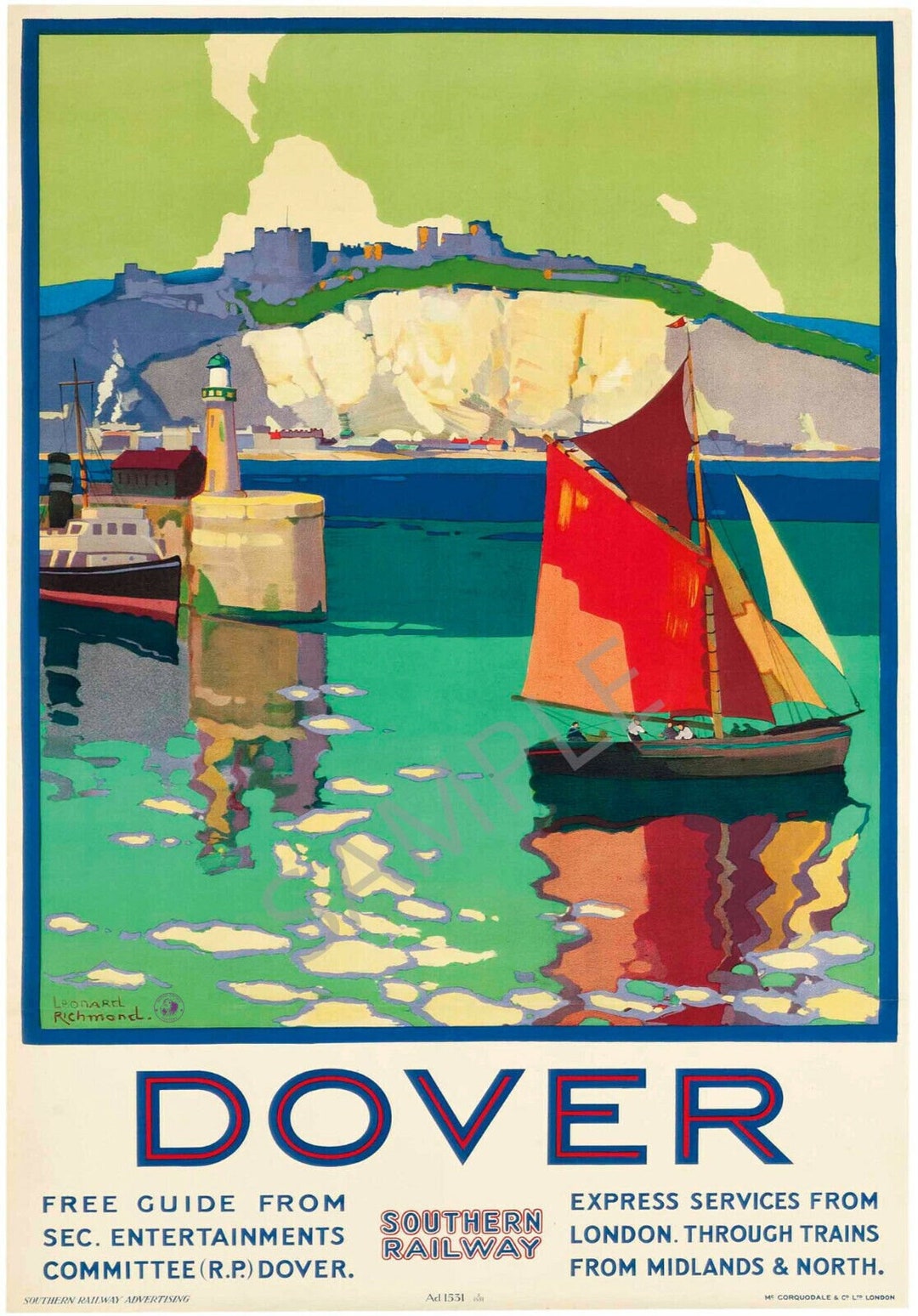 Vintage Railway Poster Dover Castle & Harbour Boats Art Deco Picture ...