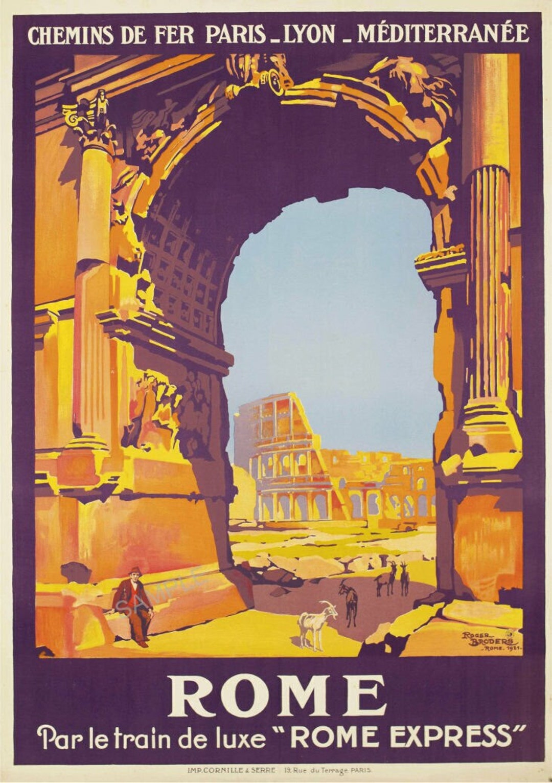 Vintage Poster Rome Italy Coliseum Foreign Rail Travel Advert Art Deco ...