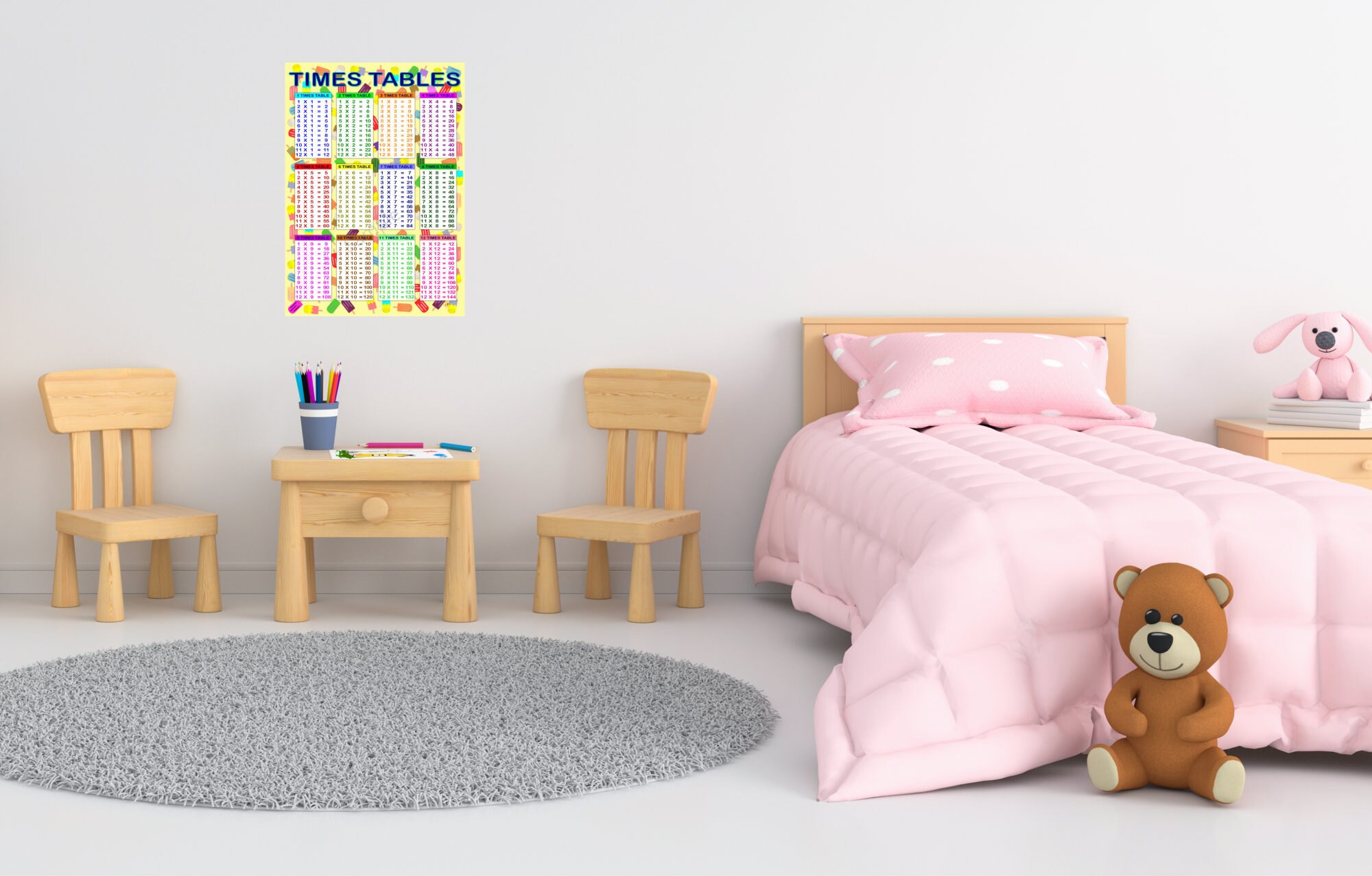 Large A2 Times Table Poster MATHS Tables Wall Chart Home School Nursery ...