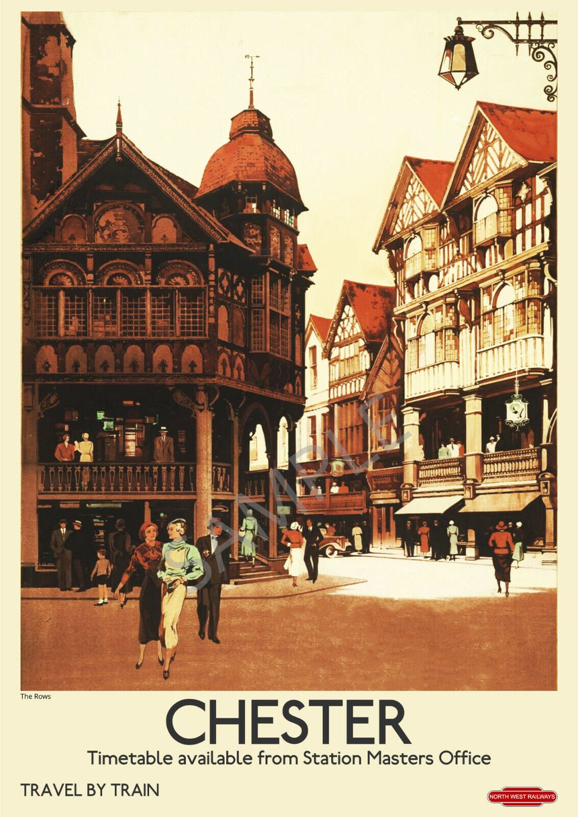 Vintage Railway Poster Chester the Rows Travel Ad Art Deco Shoppers ...