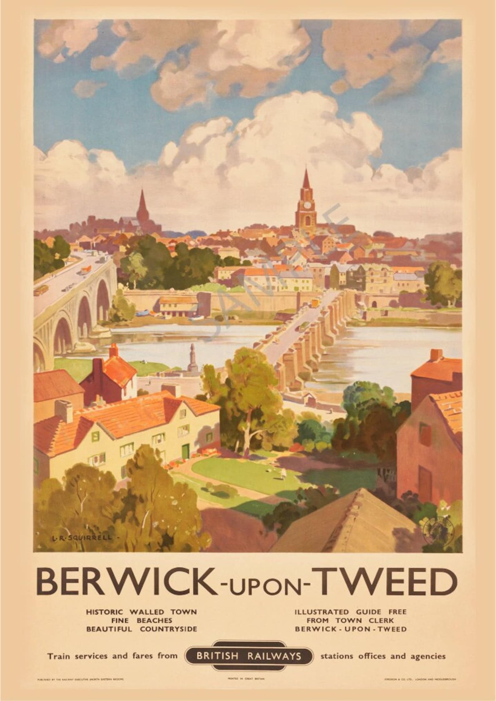 Vintage Railway Poster Berwick Upon Tweed 2 Bridges & Town Tourism ...