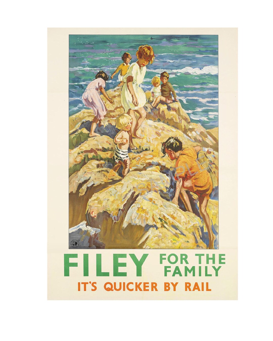 Filey Poster Vintage Railway Yorkshire Seaside Kids Beach Art Deco ...