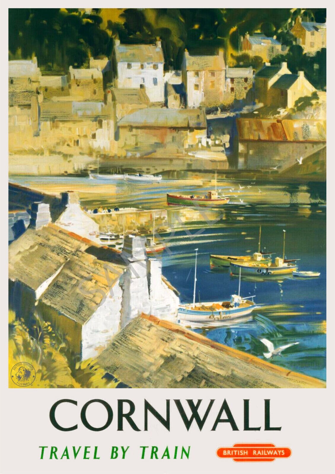 Vintage Railway Poster Cornwall Cornish Quayside Village Seaside Art ...