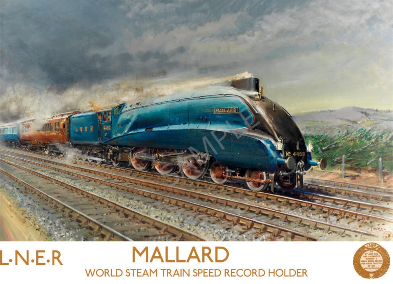 Vintage Railway Poster Mallard World's Fastest Steam Train Cuneo Art ...