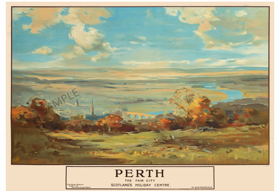 Vintage Railway Poster Perth Scotland Scottish Holiday Travel Art Print ...