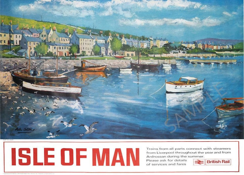 Vintage Railway Poster IOM Isle of Man St. Mary's Harbour Rail Advert ...