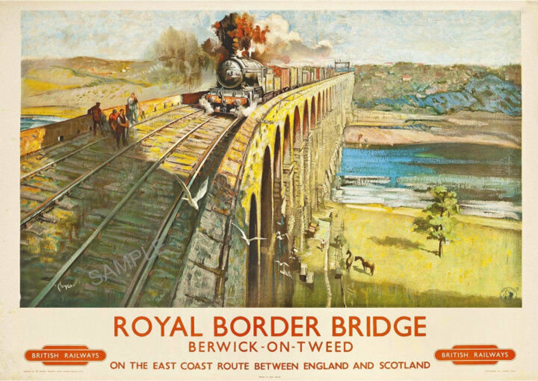 Vintage Railway Poster Berwick Royal Border Bridge Train - Etsy