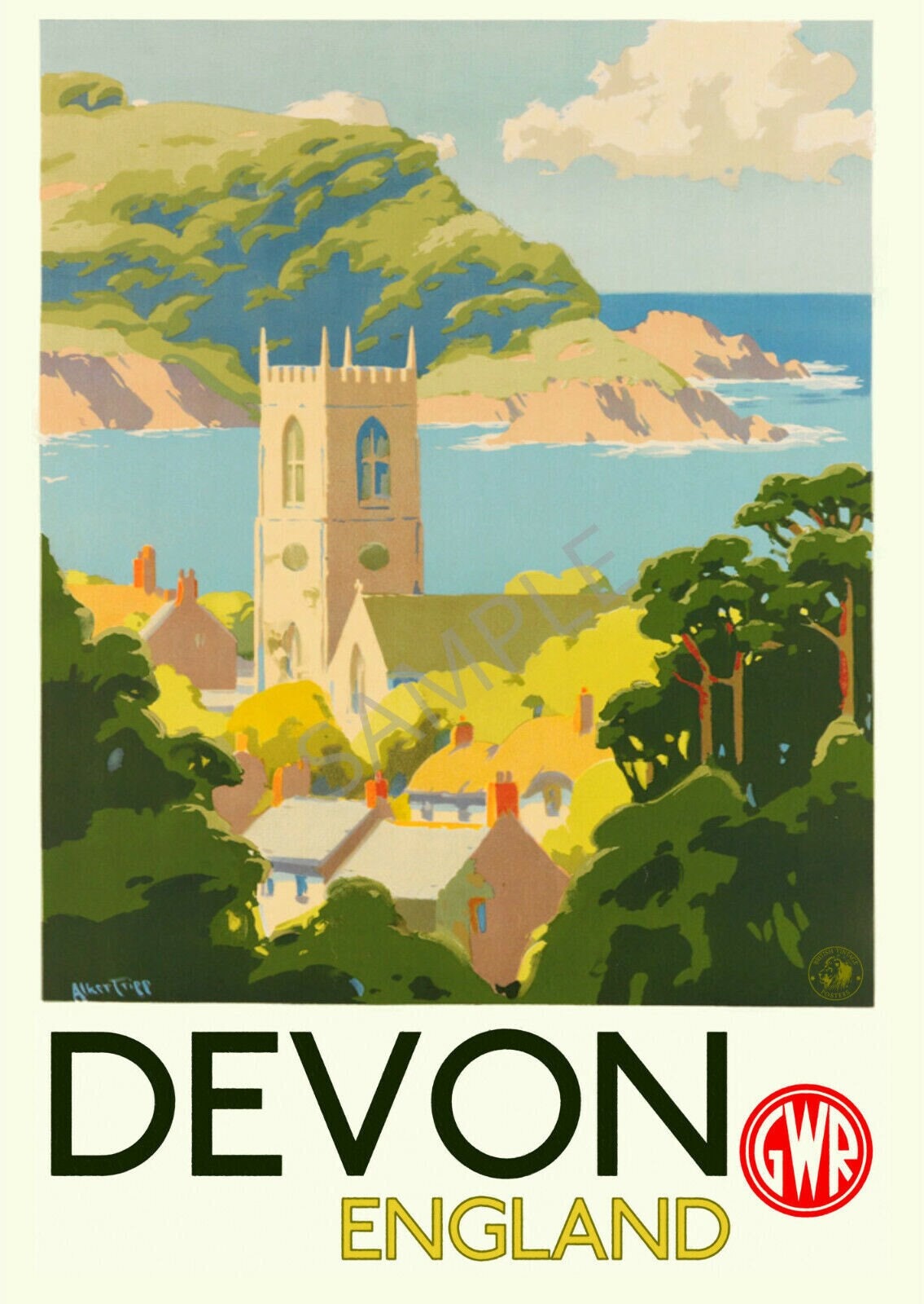 Vintage Railway Poster Devon Railwayana Gwr Rail Train Travel Ad Art ...