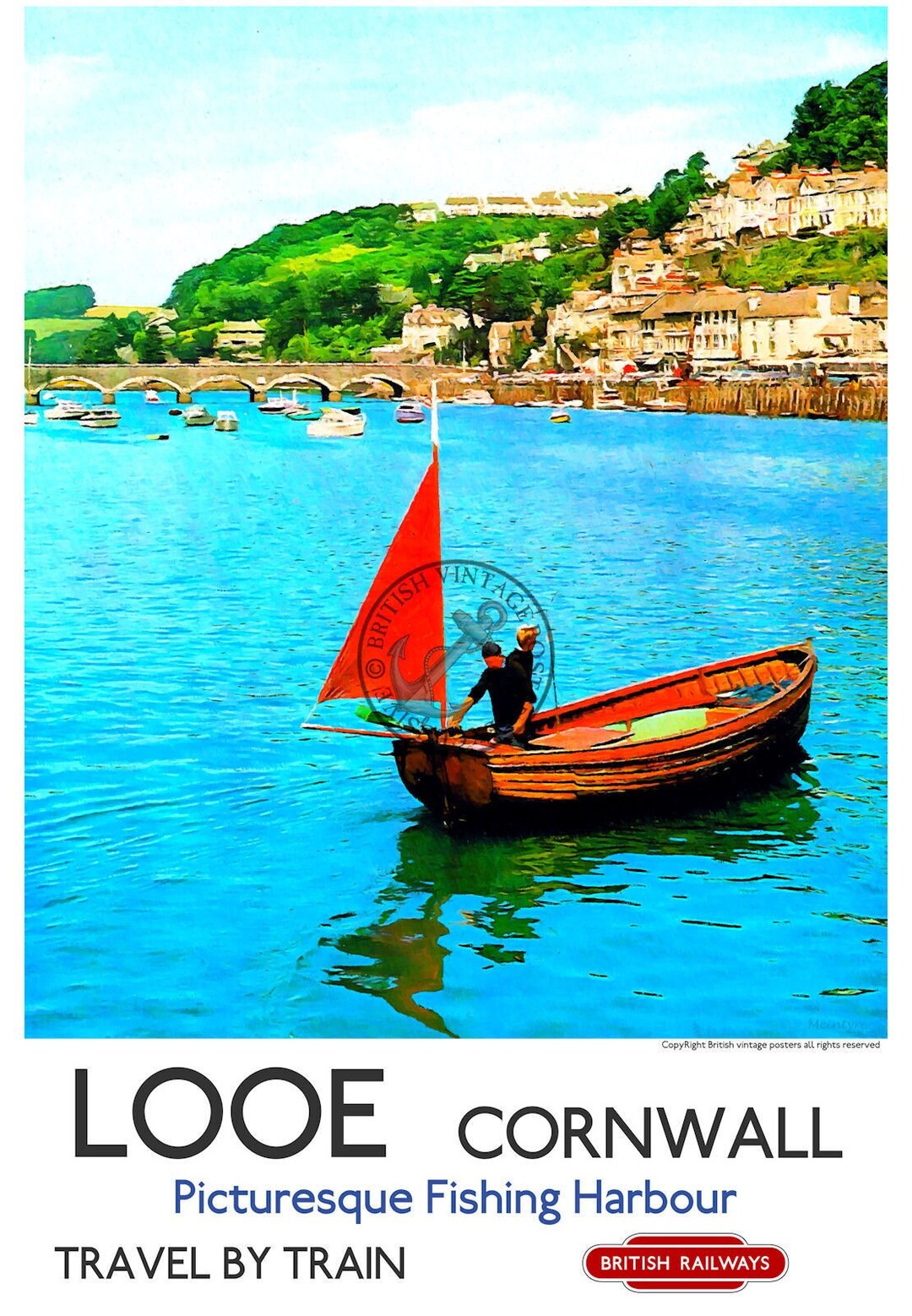 Vintage Railway Poster Looe Cornwall Fishing Boat Old Travel Ad Art ...