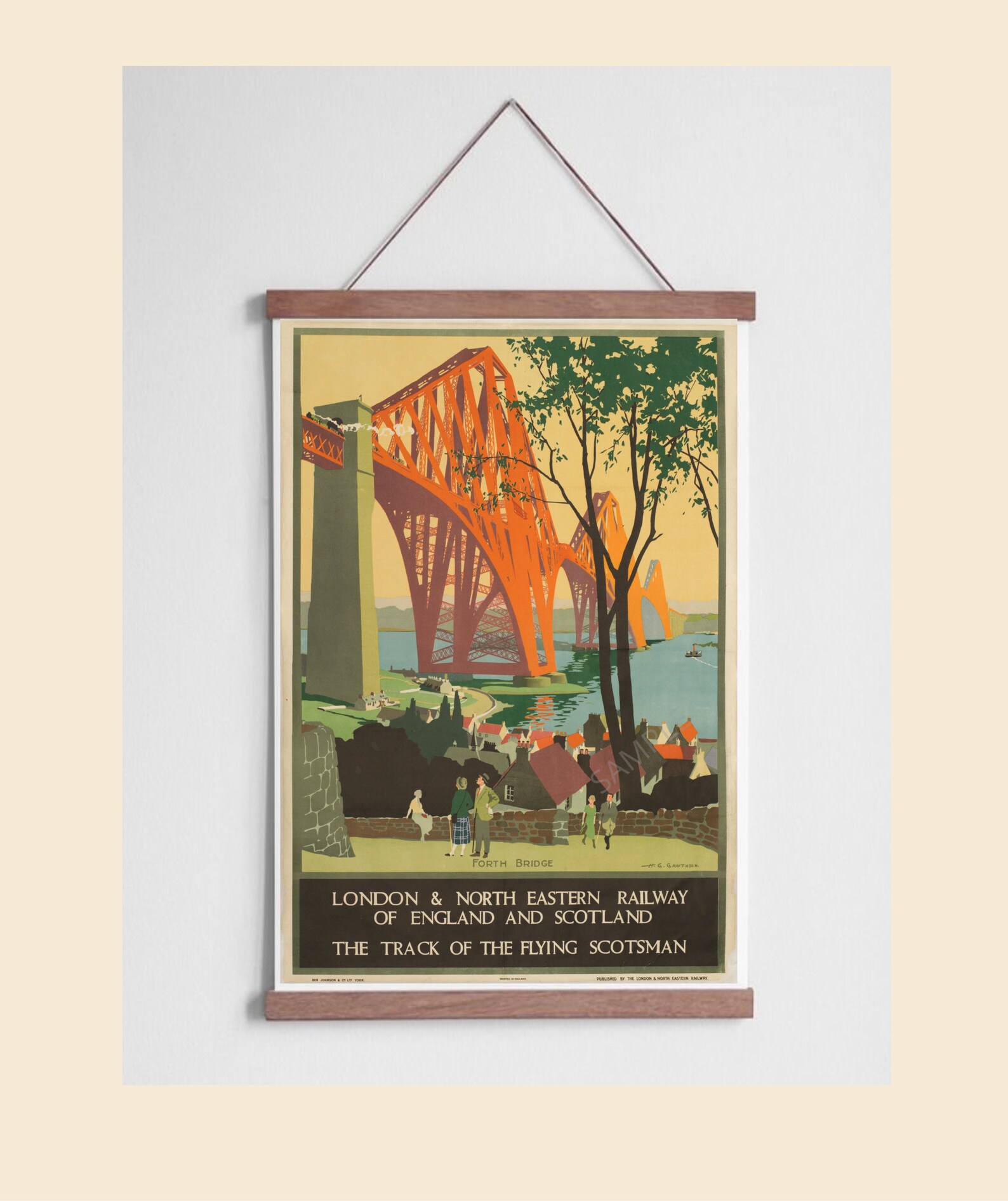 Vintage Railway Poster Forth Bridge Scotland Flying Scotsman Train ...