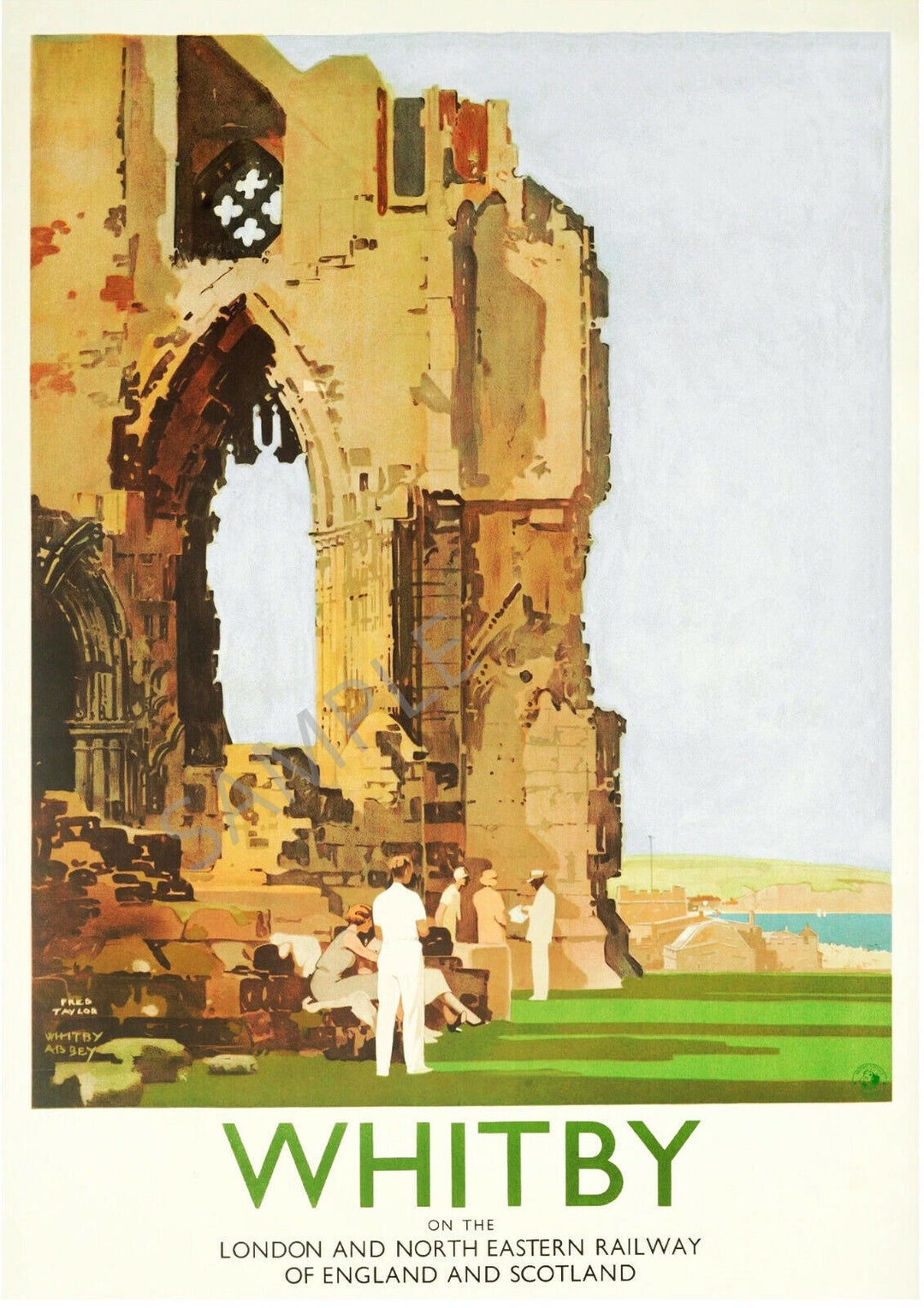 Vintage Railway Poster Whitby Abbey Yorkshire Coast Rail Ad Art Deco ...