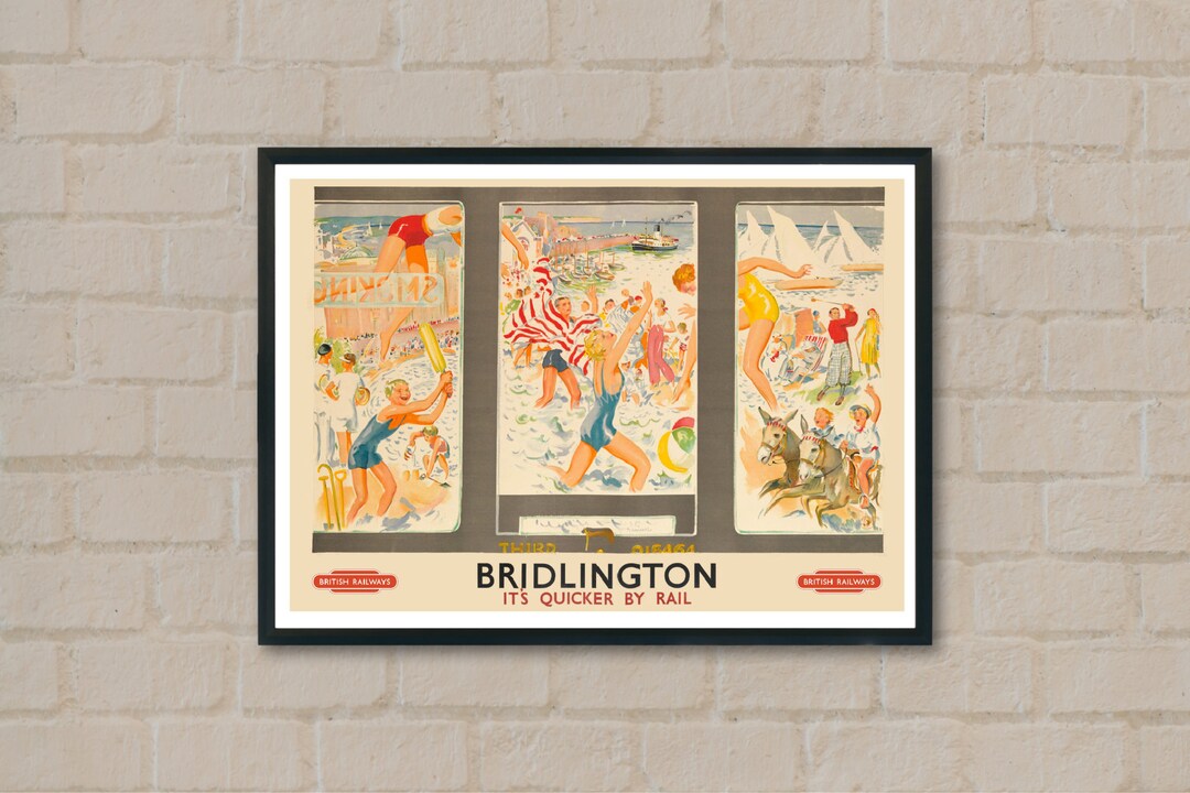 Vintage Railway Poster Bridlington Through Train Window Yorkshire Coast ...