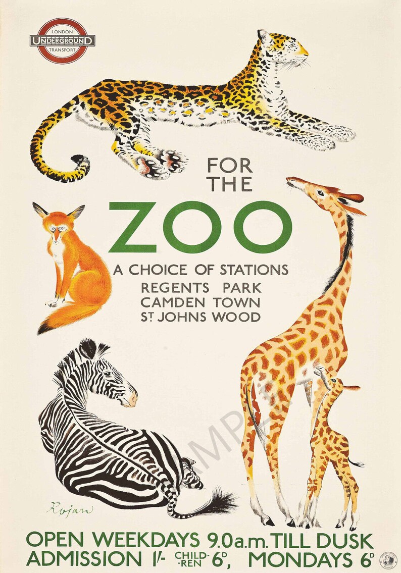 Vintage Railway Poster Animals London Zoo Tube Underground Travel Ad Print A3 A4 - Etsy