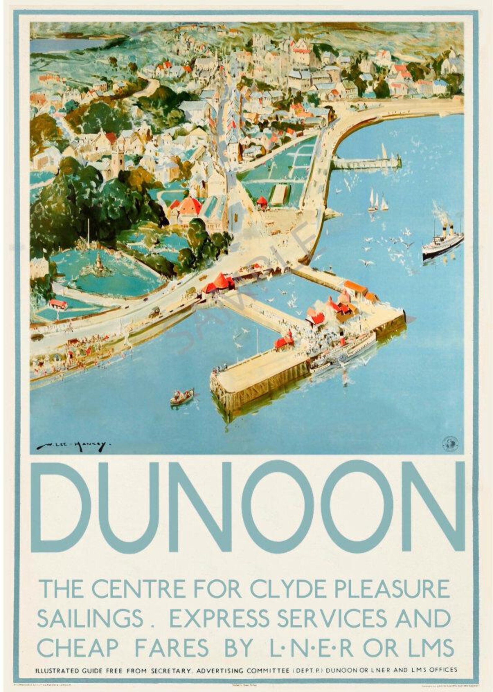 Vintage Railway Poster Dunoon Centre for the Clyde Lms Train Travel ...