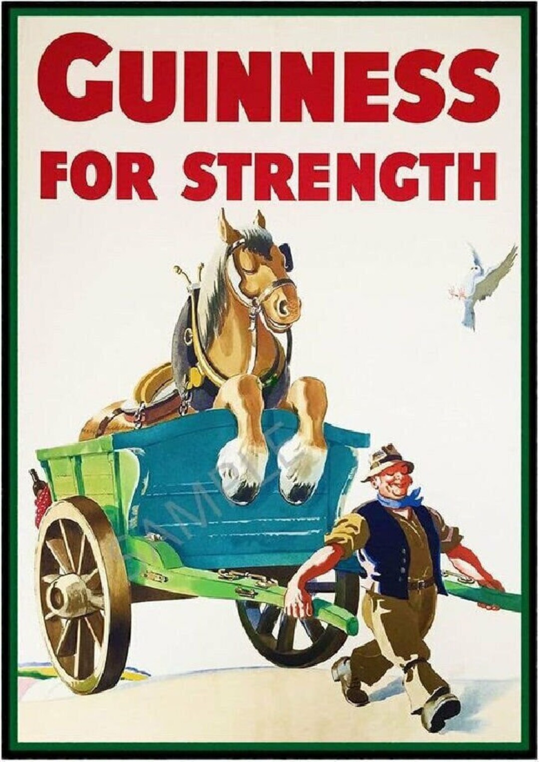 Vintage Poster Guinness for Strength Horse & Cart Funny Beer Advert ...