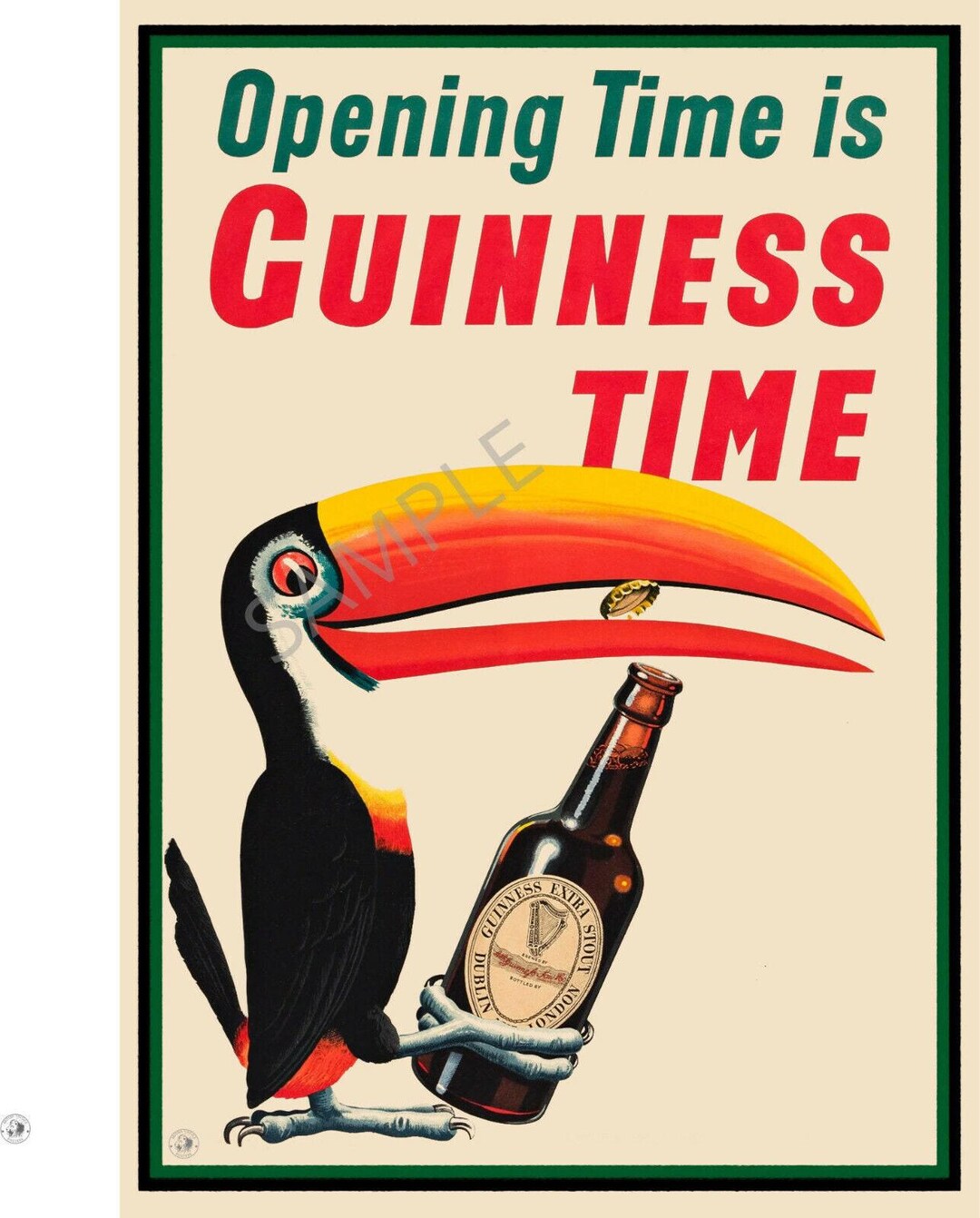 Vintage Poster Guinness Toucan Opening Time Beer Drink Advert Bar Pub ...