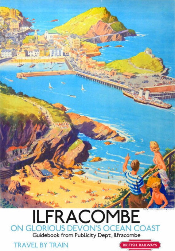 Vintage Railway Poster Ilfracombe Devon Seaside Art Deco Wall - Etsy
