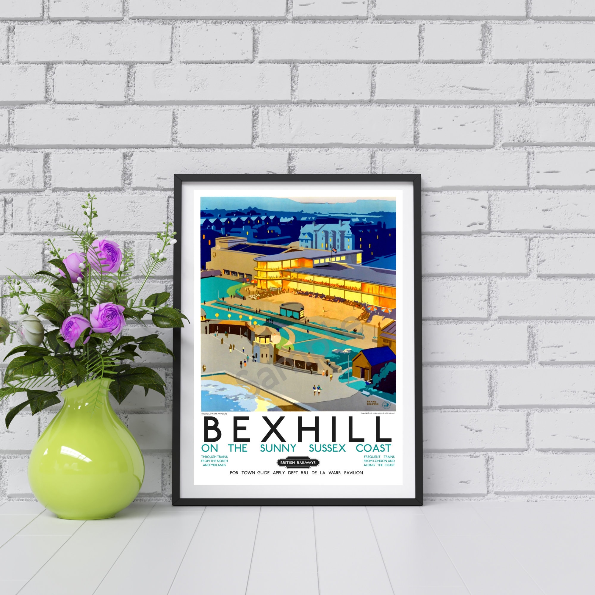 Art Deco Vintage Railway Poster Bexhill Lido Seafront Outdoor Swimming ...