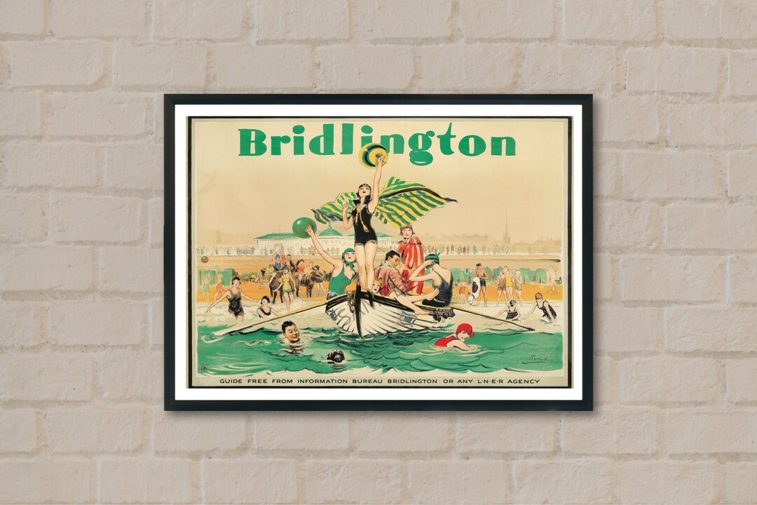 Vintage Railway Poster Bridlington Art Deco Swimmers Boating Seaside ...
