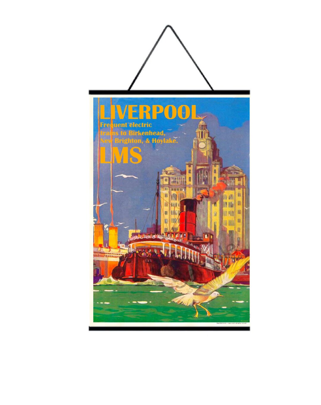 Liverpool Vintage Railway Poster Mersey Ferry Liver Birds Pier Head ...