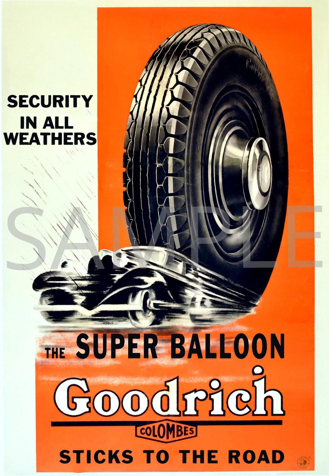 Vintage Poster Goodrich Car Tyre Old Advert Garage Mechanics Art Print ...