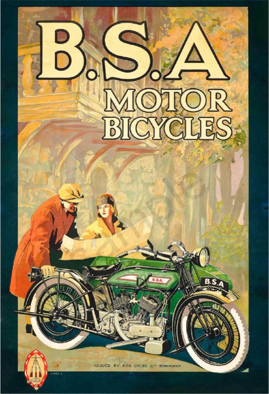 Vintage Poster BSA Motorbike Motorcycle 1930s Bike Advert Art Deco ...