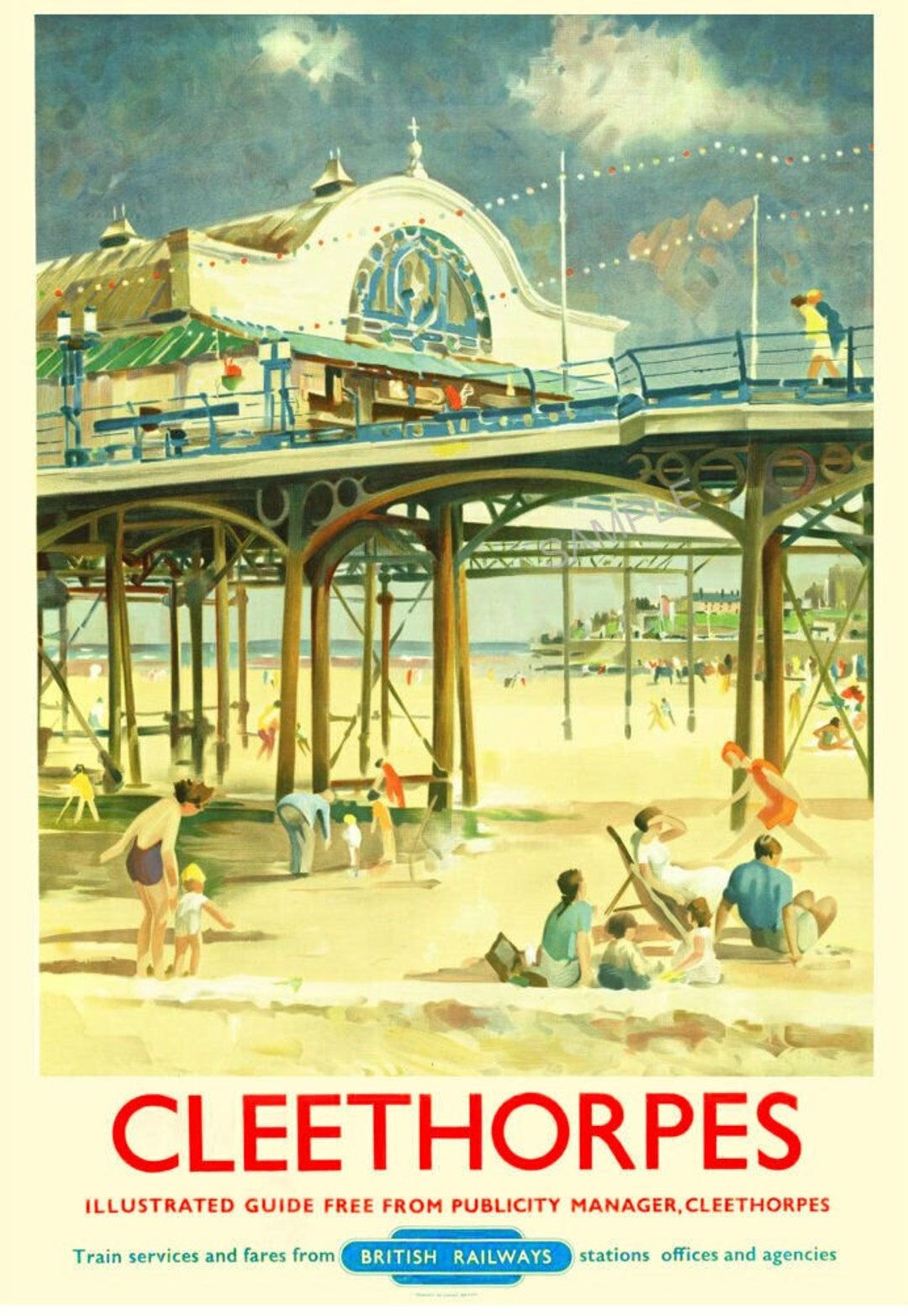 Vintage Railway Poster Cleethorpes Pier Seaside Beach Art Deco Print A3 ...