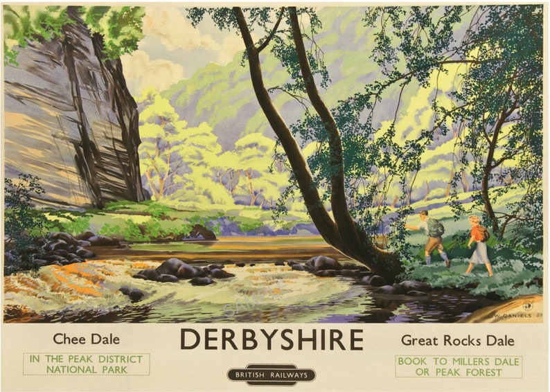Vintage Railway Poster Great Rocks Chee Dale Derbyshire Peak District ...