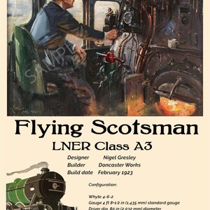 Vintage Railway Poster Flying Scotsman Lner T. Cuneo Steam Train Art ...