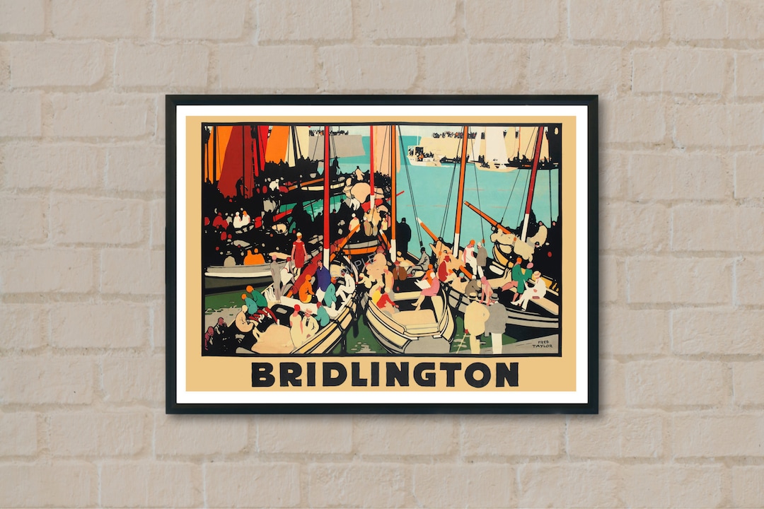 Vintage Railway Poster Bridlington Harbour Boats Yorkshire Coast Train ...
