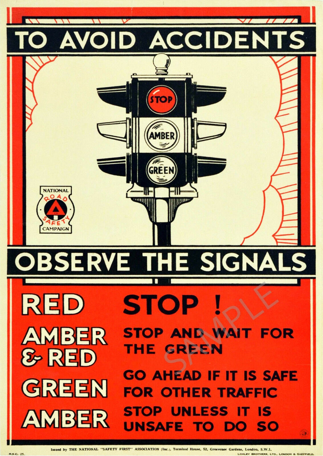 Vintage Road Safety Poster Avoid Accidents Use Traffic Lights Advert ...