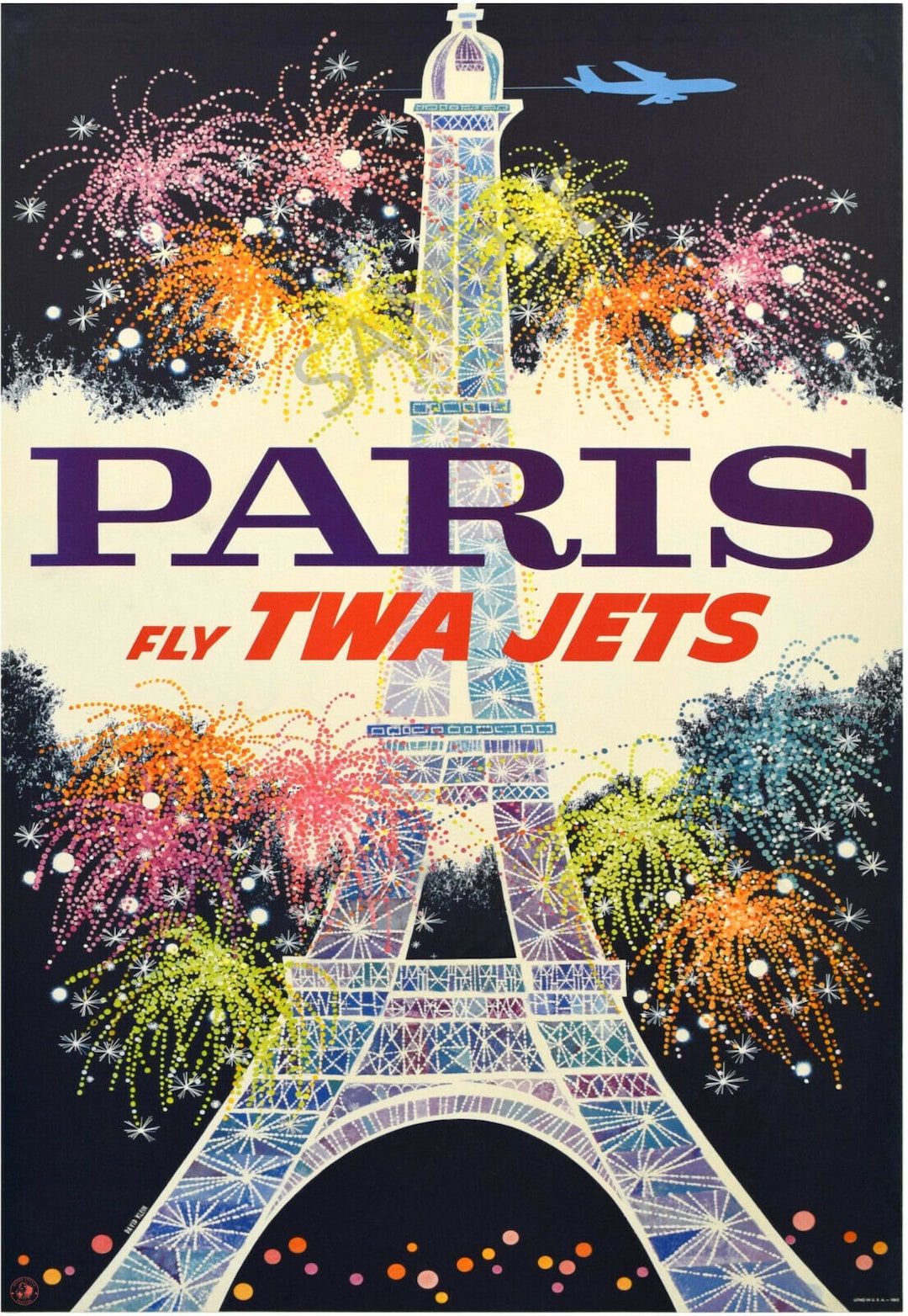 Vintage Airline Poster Paris Eiffel Tower Fly Twa Tourism Ad Art Print ...